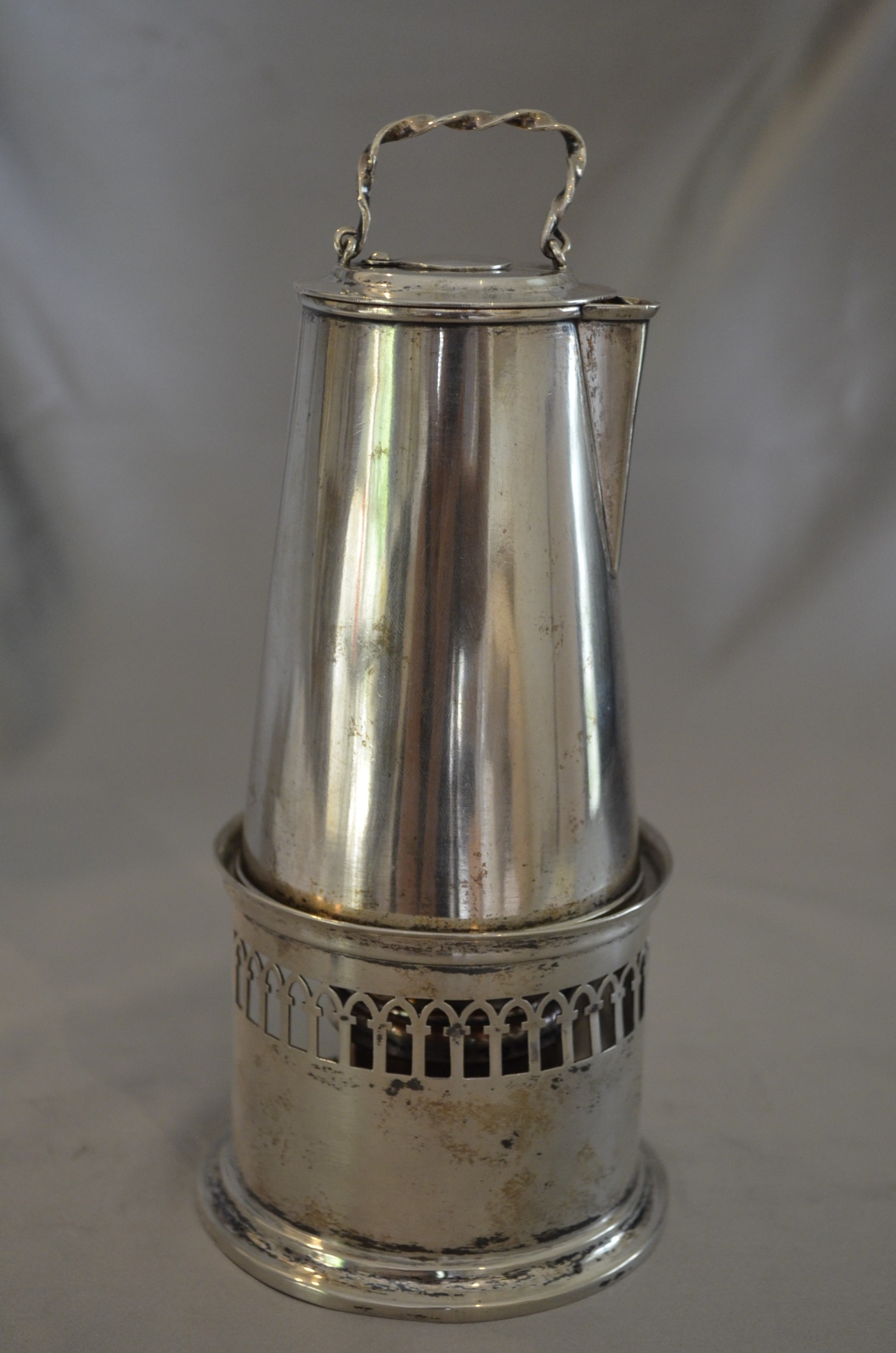Novelty Coffee Maker in the Shape of Miner's Safety LampAntique Silver